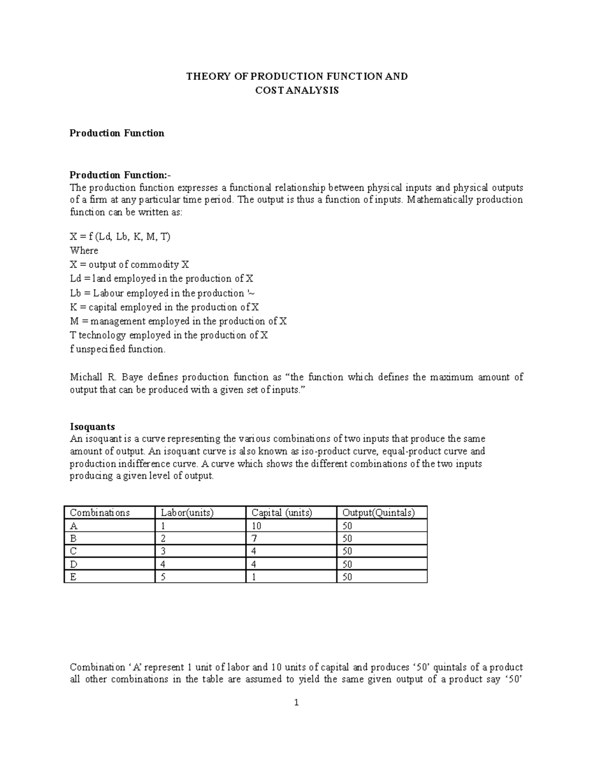 Chapter 5 Theory OF Production Function AND COST Analysis - THEORY OF ...