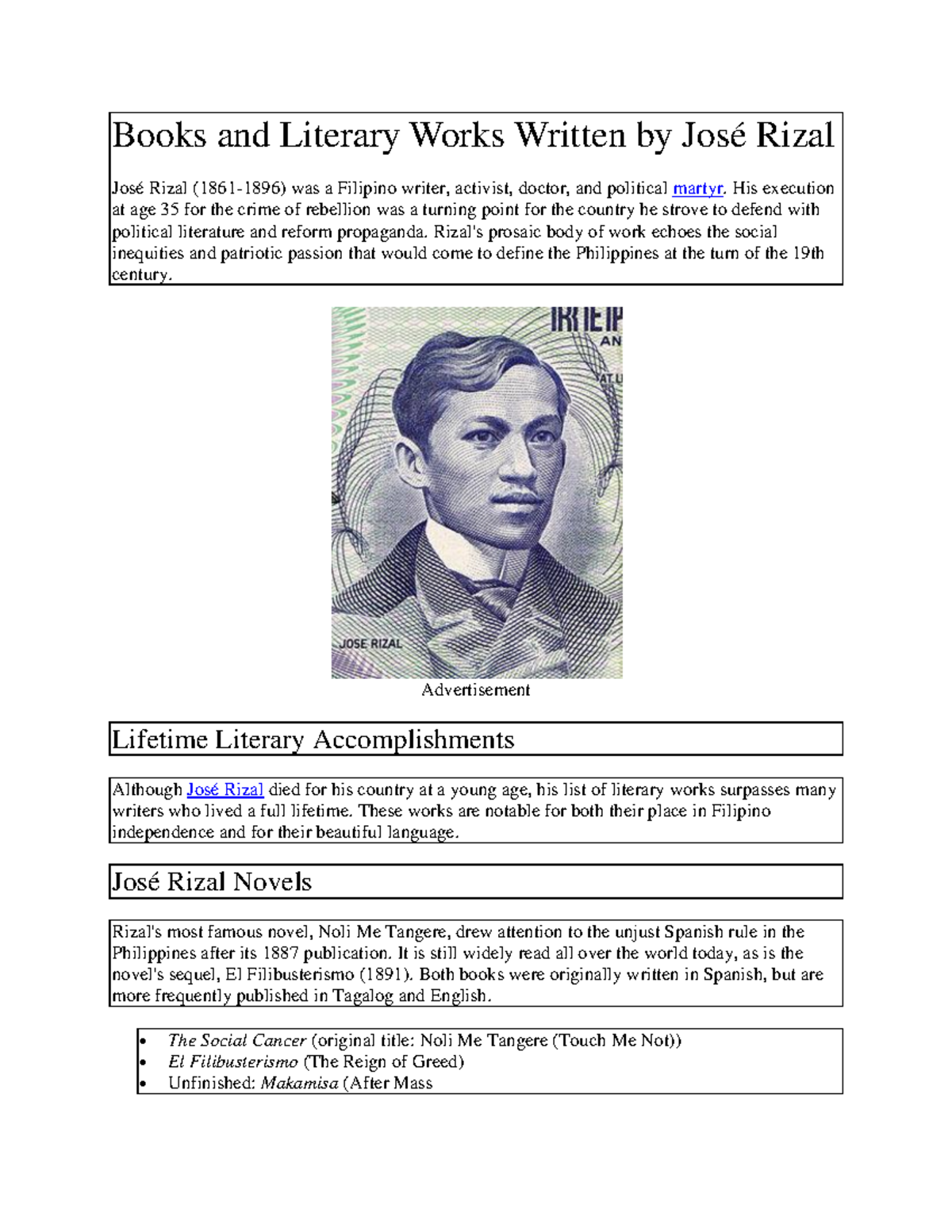 Books and Literary Works Written by José Rizal - His execution at age ...