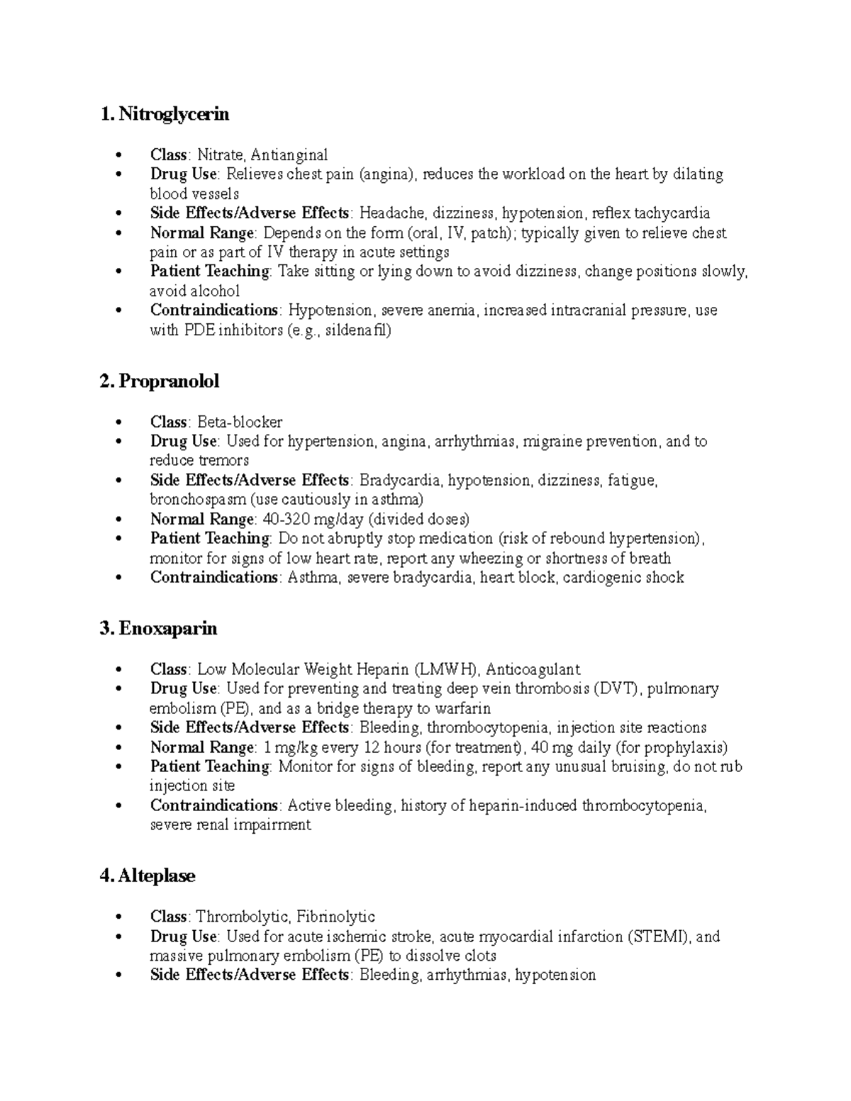 Phatopharm ex4 - mediactions and classification - 1. Nitroglycerin ...