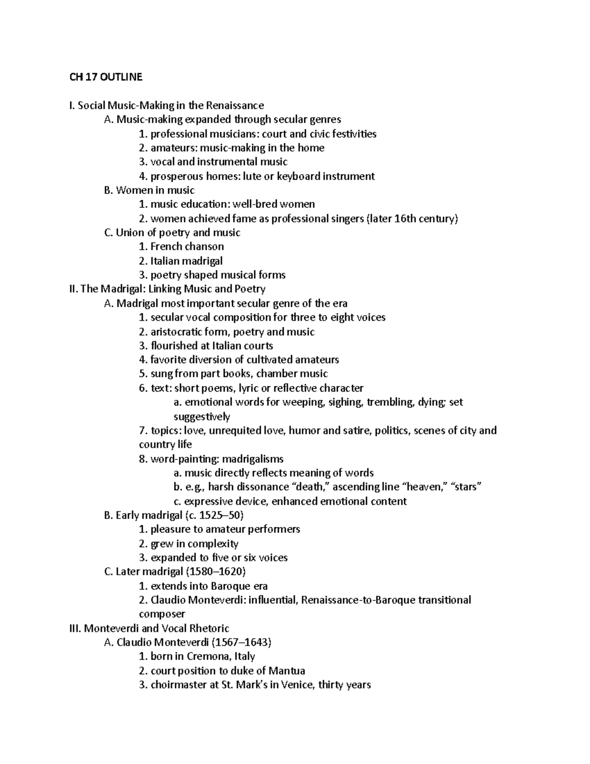 Textbook chapter 17 Outline - CH 17 OUTLINE I. Social Music-Making in ...
