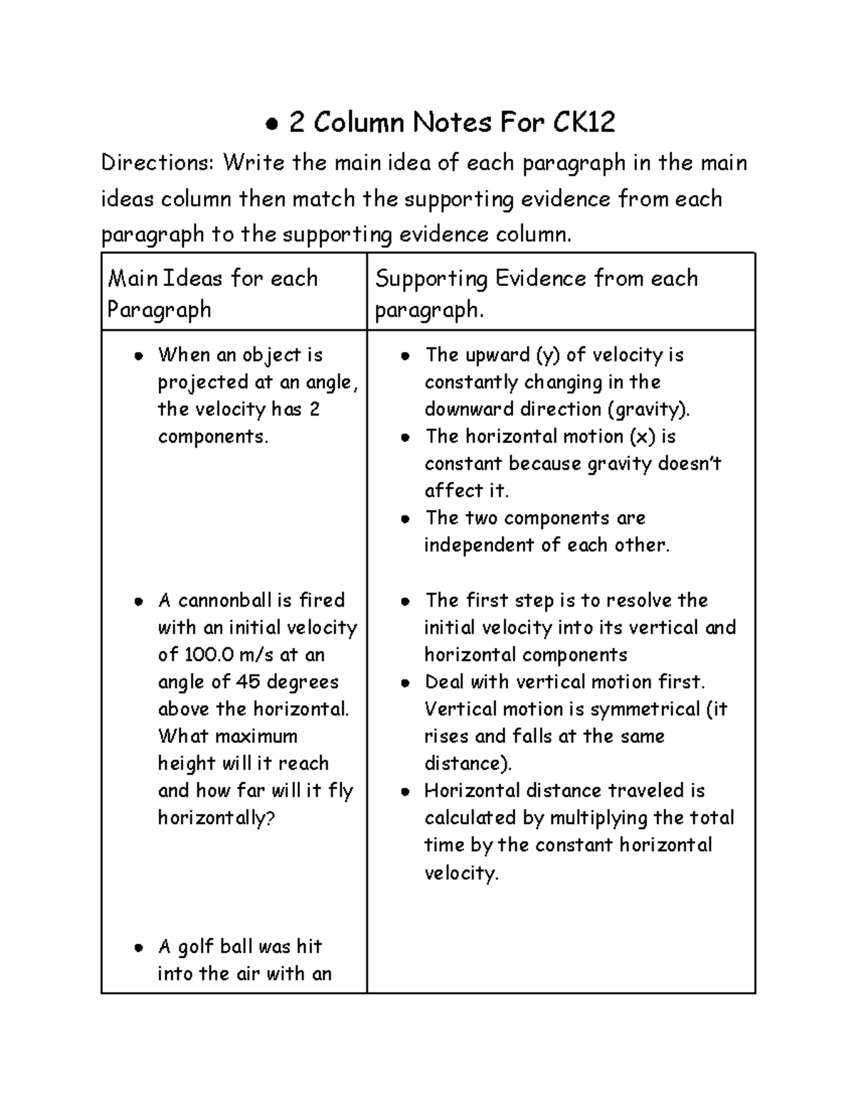 Copy of 2 Column Notes For CK12 - 2 Column Notes For CK Directions ...