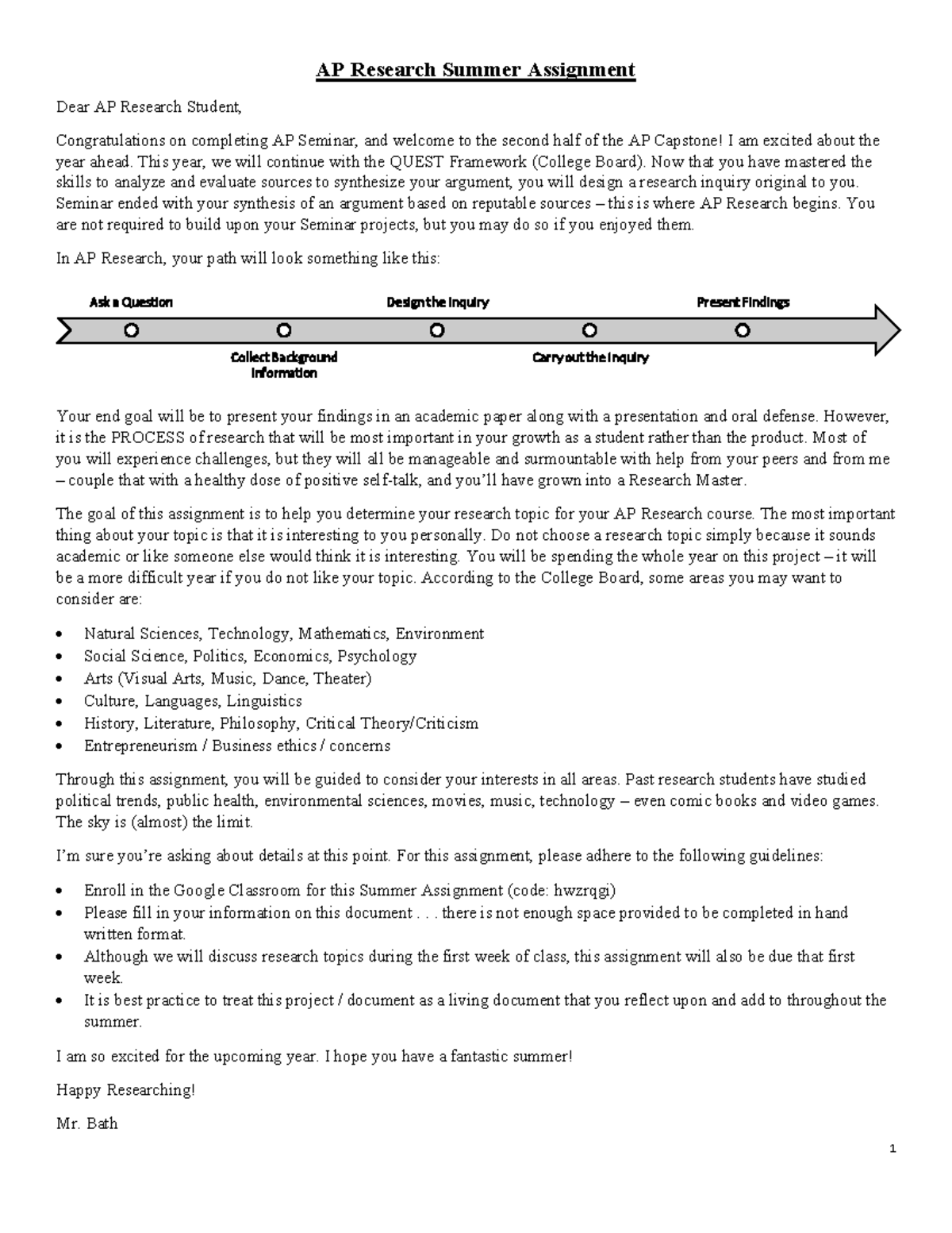 AH AP Research Summer Assignment 2021 - AP Research Summer Assignment ...
