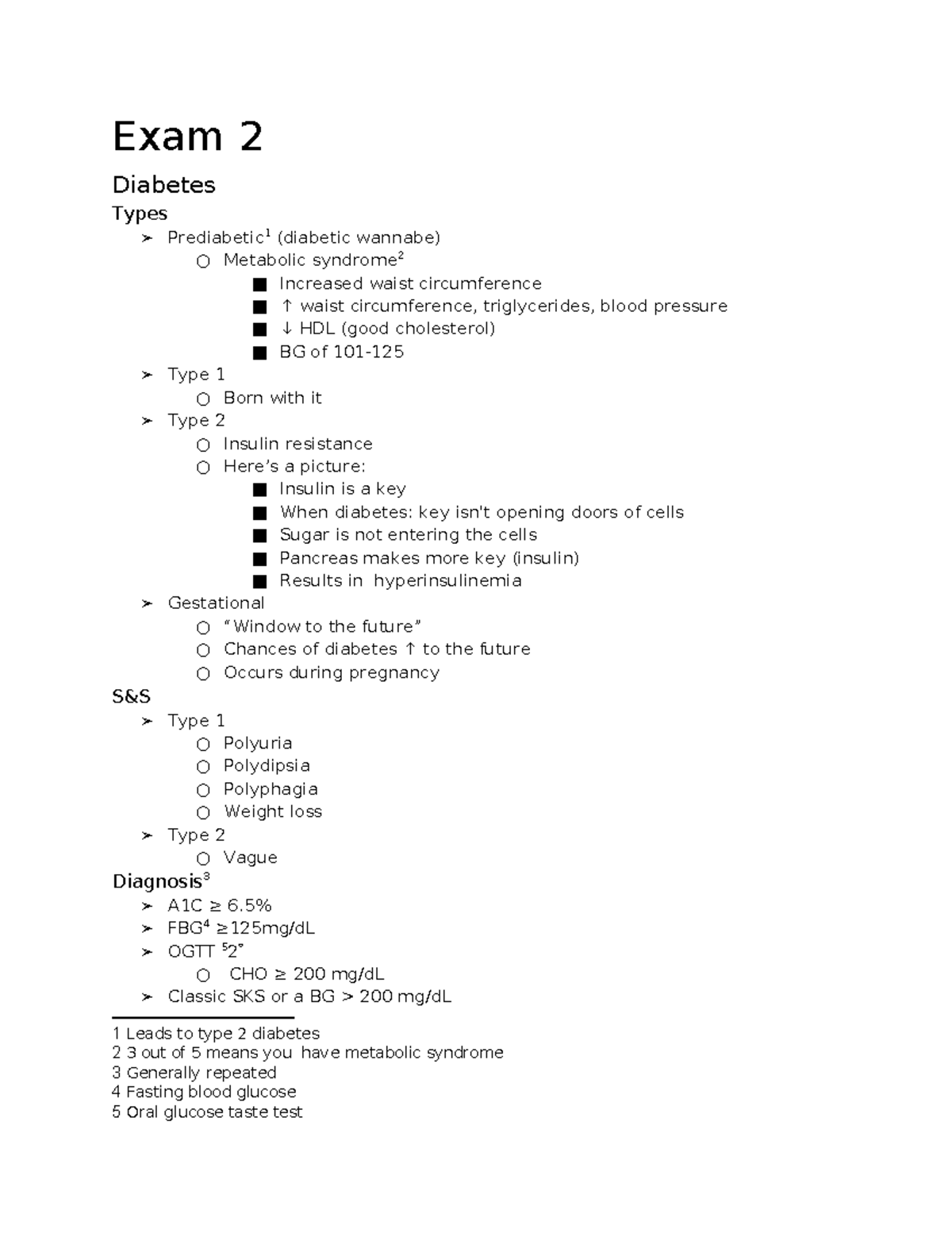 Adult 1 Notes for Exam 2 - Exam 2 Diabetes Types Prediabetic 1 ...
