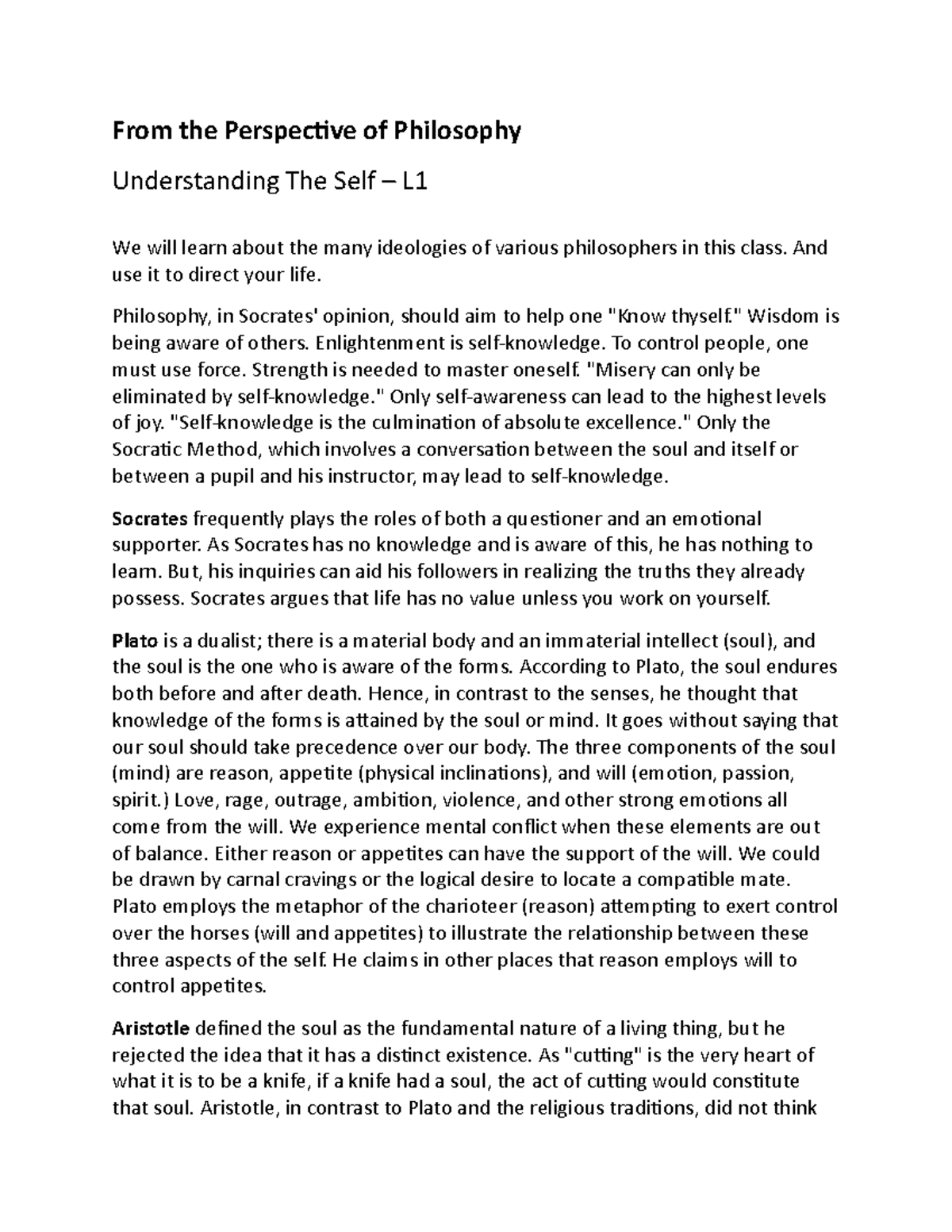 Understanding the self - 1 - From the Perspective of Philosophy ...