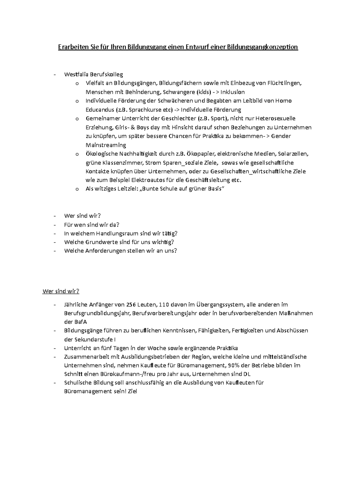 Workshop I - Ausarbeitung - Erarbeiten Sie für Ihren Bildungsgang einen ...