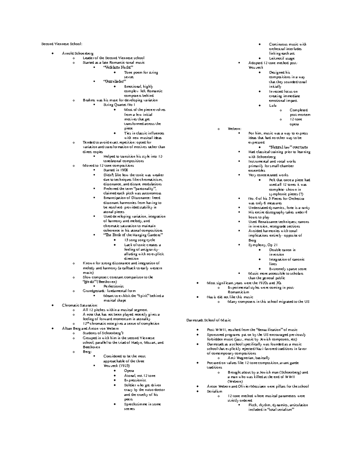Study guide-midterm 3 - Second Viennese School: Arnold Schoenberg o ...