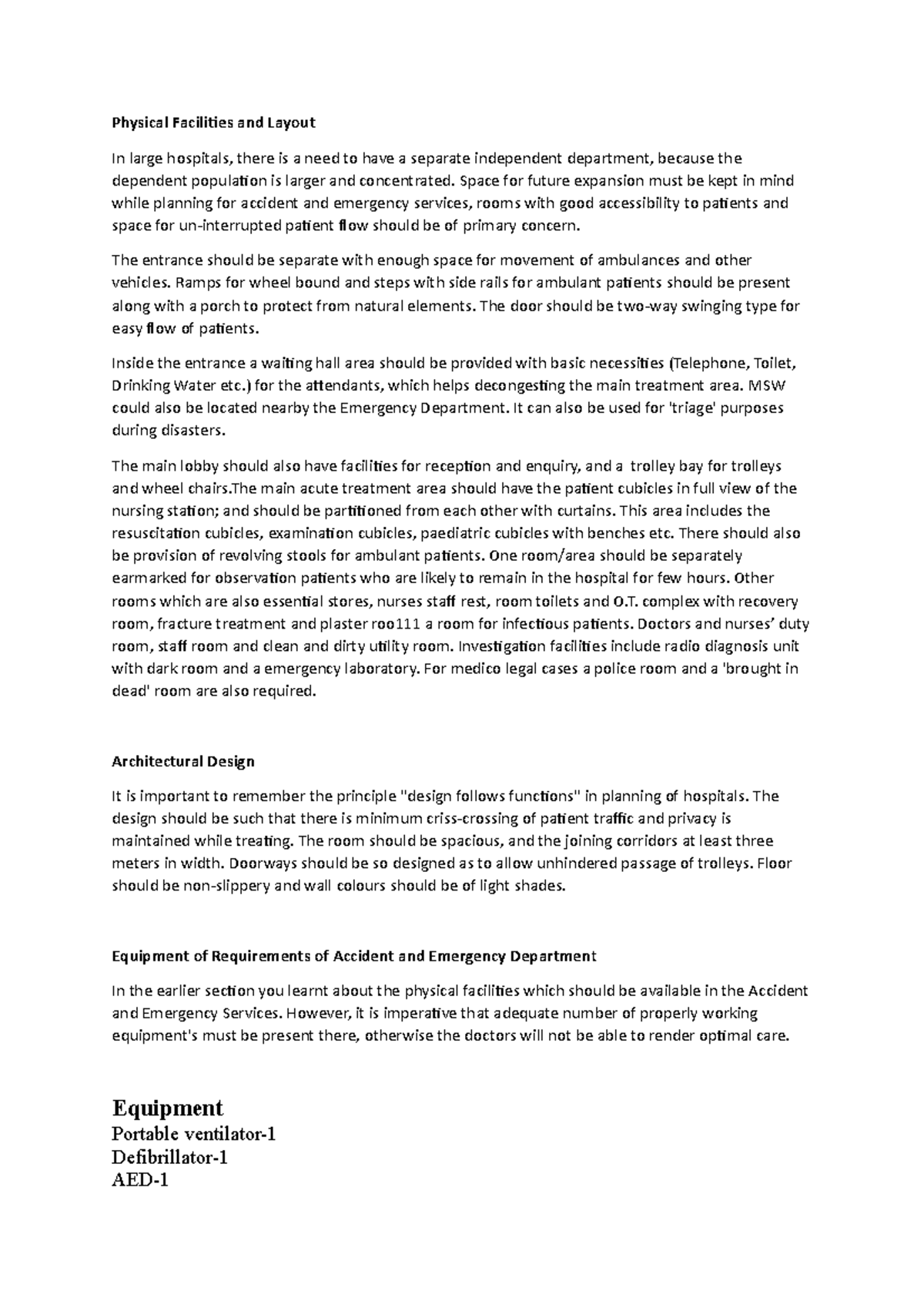 Emergency dept - its based on departmental study - Physical Facilities ...