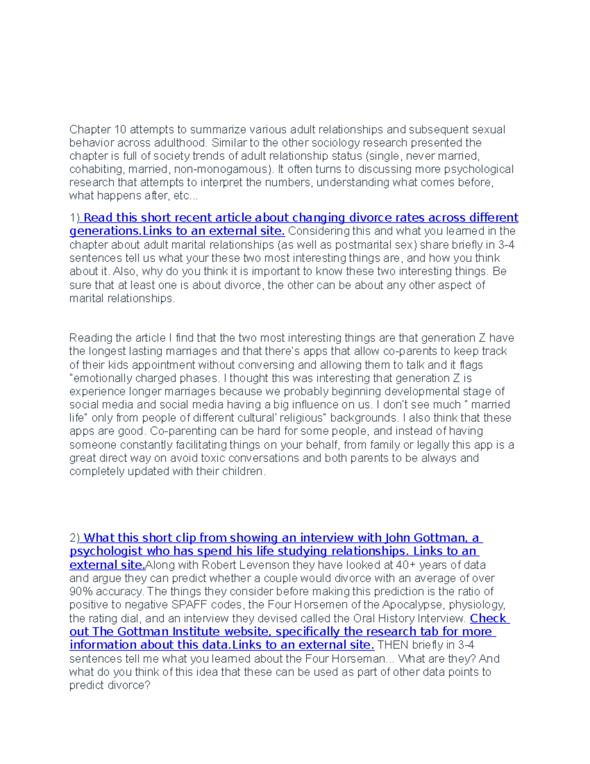 Adult Relationship - Chapter 10 attempts to summarize various adult ...