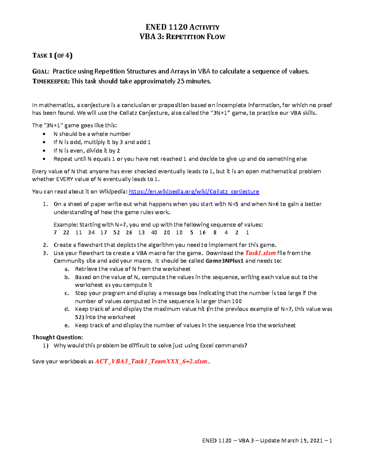ACT VBA3 Repetition - IT comp - VBA 3: REPETITION FLOW TASK 1 (OF 4 ...