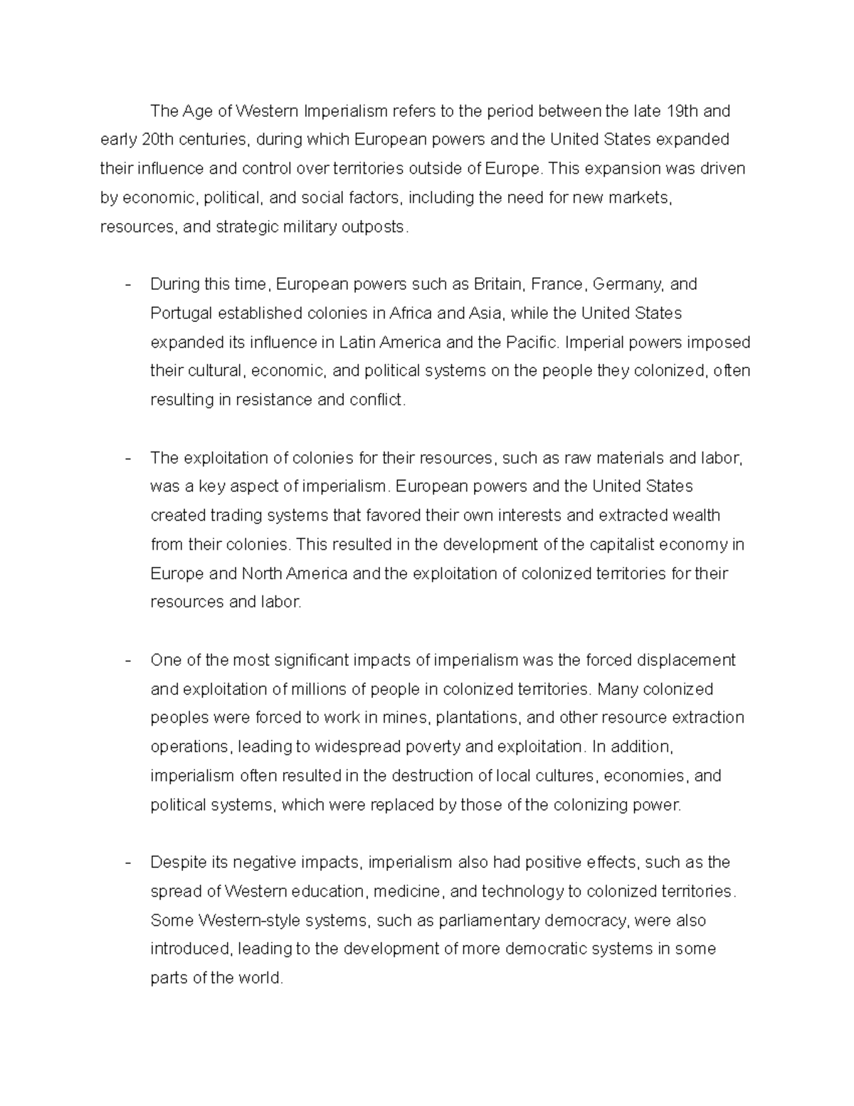 Age of Western Imperialism Western Civilization Notes - The Age of ...