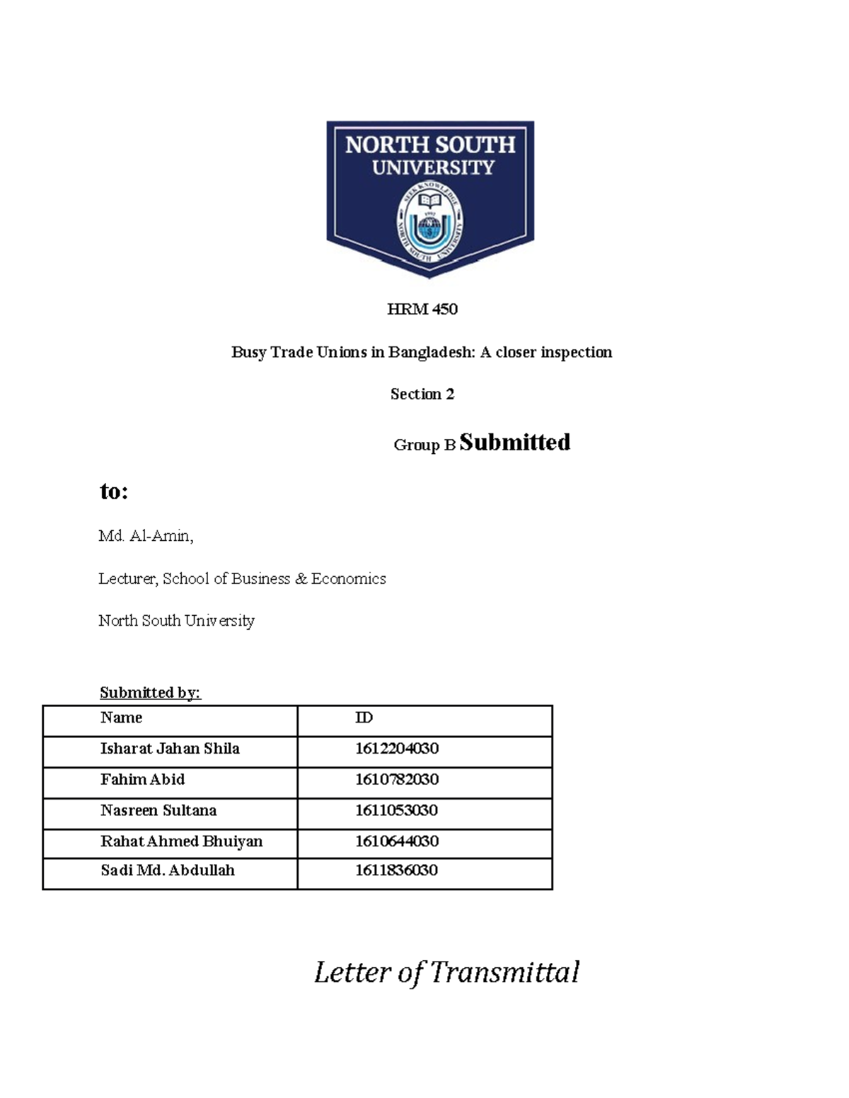 Busy Trade Unions in Bangladesh - Al-Amin, Lecturer, School of Business ...