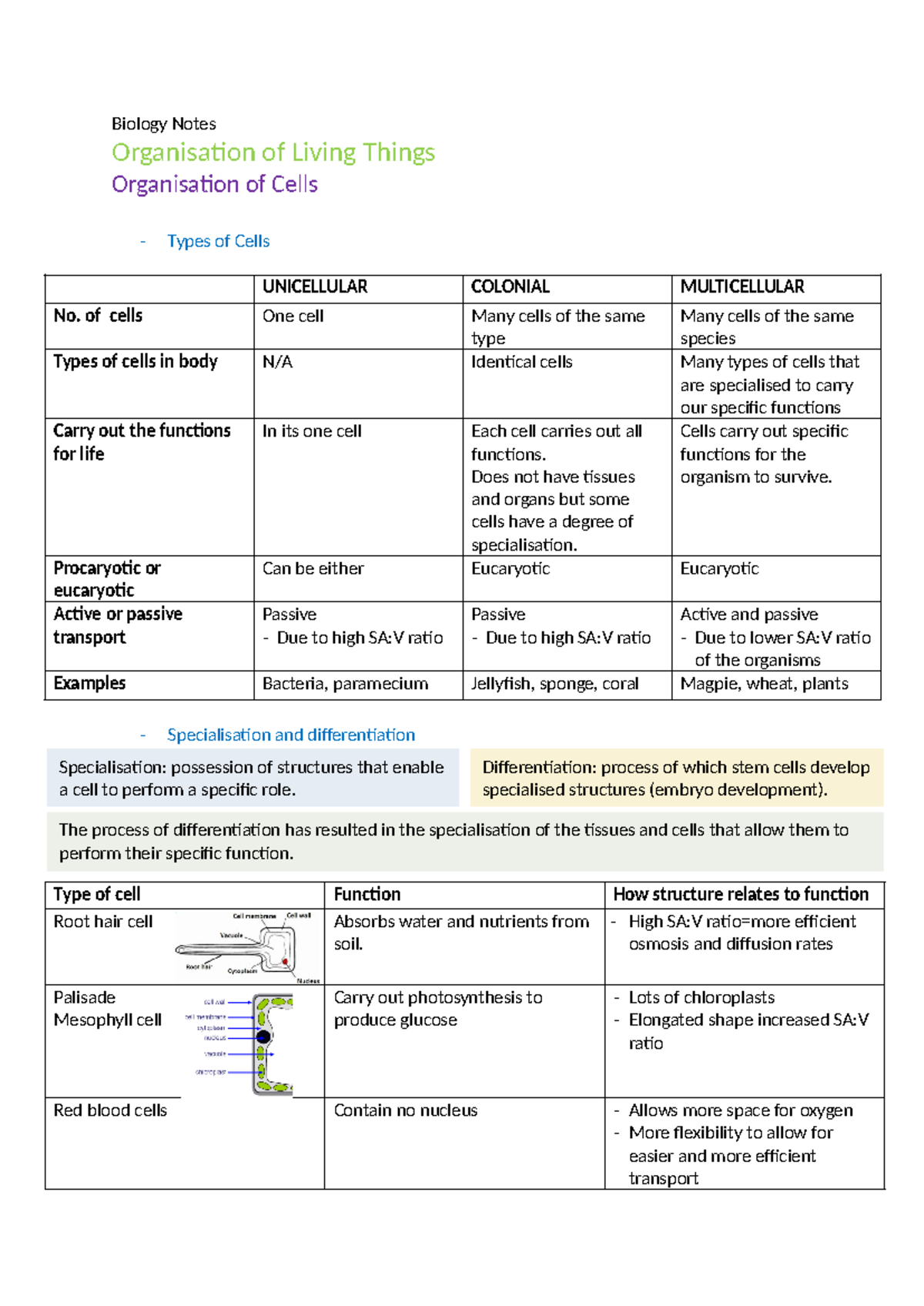 Biology Notes Module 3 - Biology Notes Organisation of Living Things ...