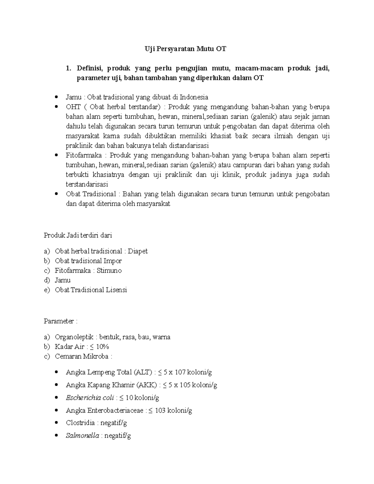 Uji Persyaratan Mutu OT - Uji Persyaratan Mutu OT Definisi, produk yang ...