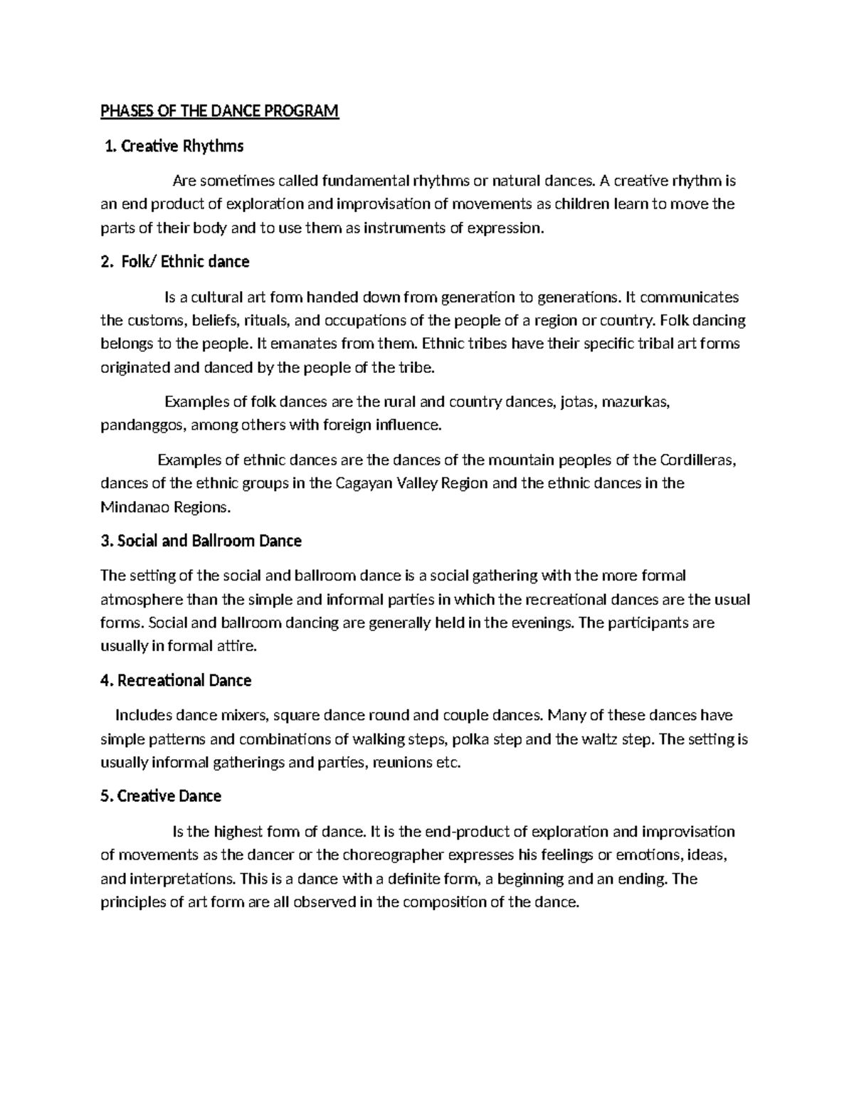 Phases Of The Dance Program