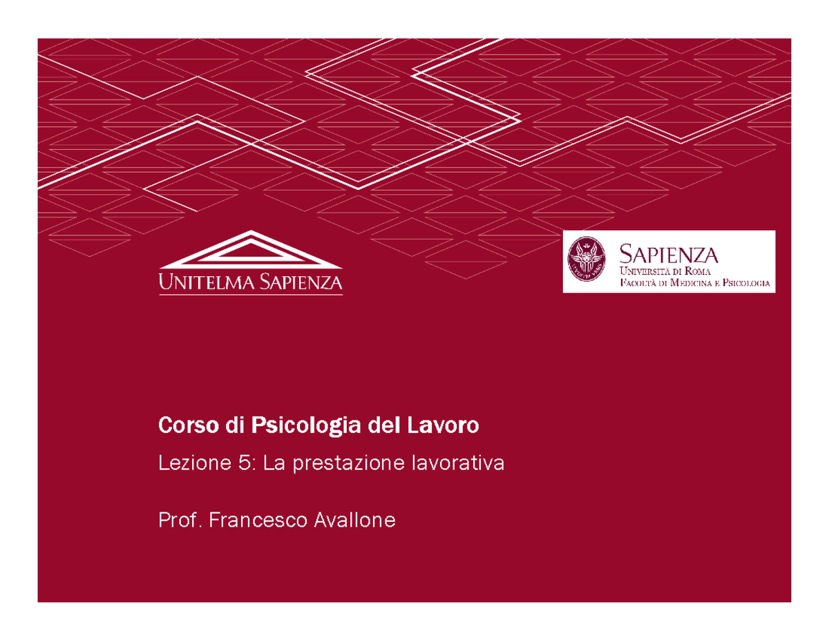 Lezione 5 - Slide lezioni - Corso di Psicologia del LavoroCorso di Psicologia del LavoroCorso di ...