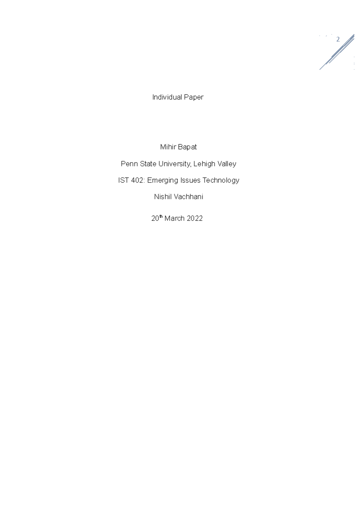 IST 402 Individual Paper Week 1 - Individual Paper Mihir Bapat Penn ...
