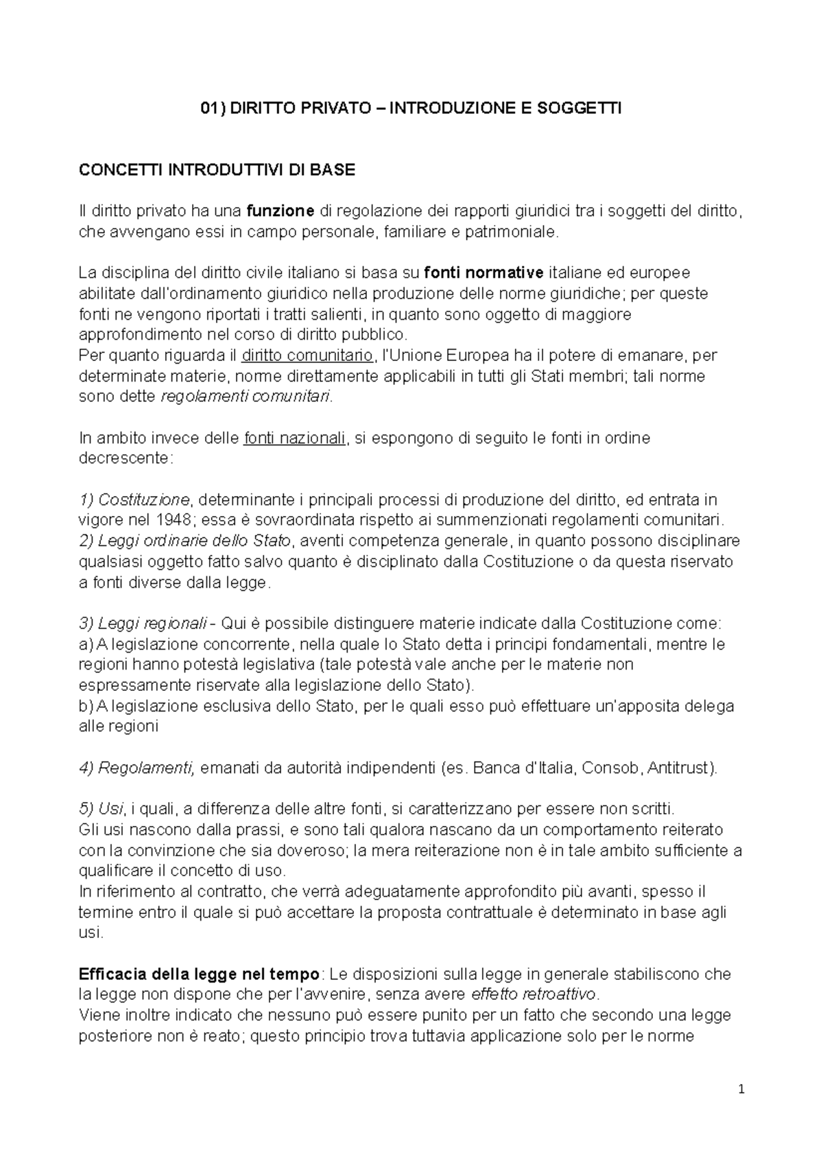 Privato Formentelli - 01) DIRITTO PRIVATO – INTRODUZIONE E SOGGETTI ...