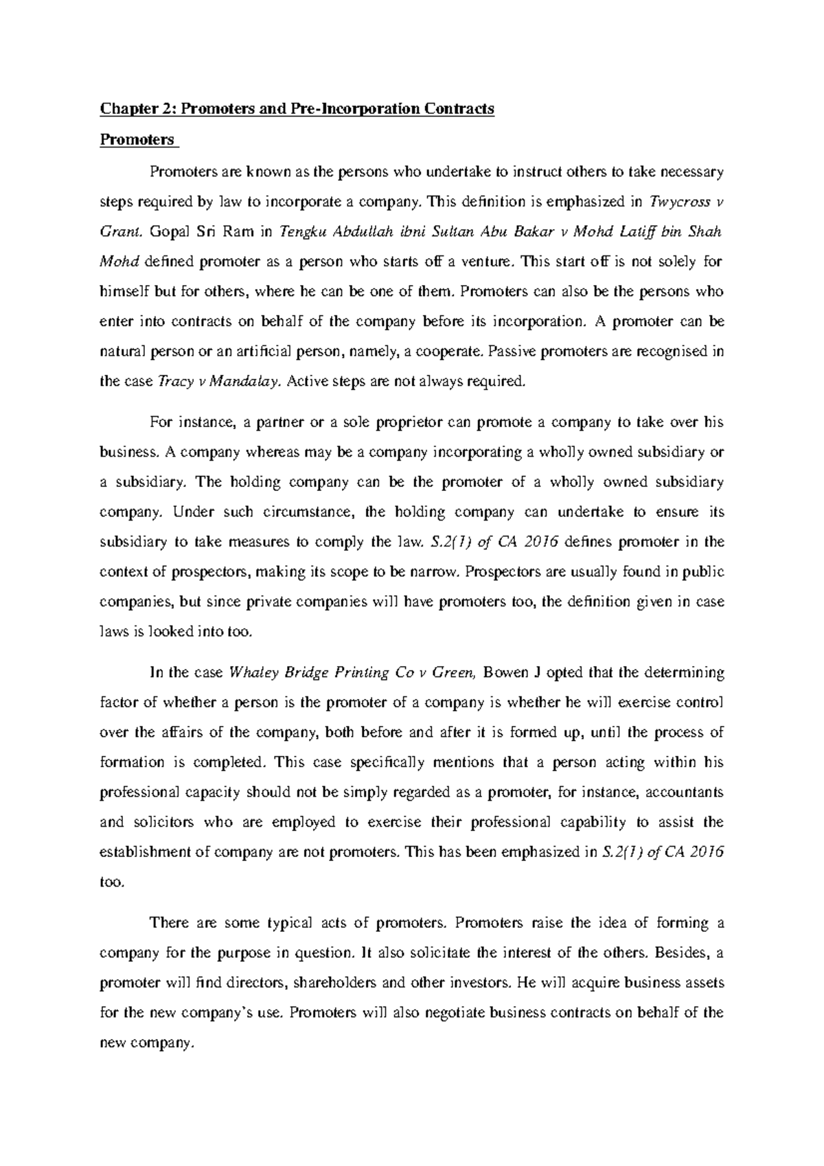 Chapter 2: Promoters and Pre-Incorporation Contracts - Chapter 2 ...