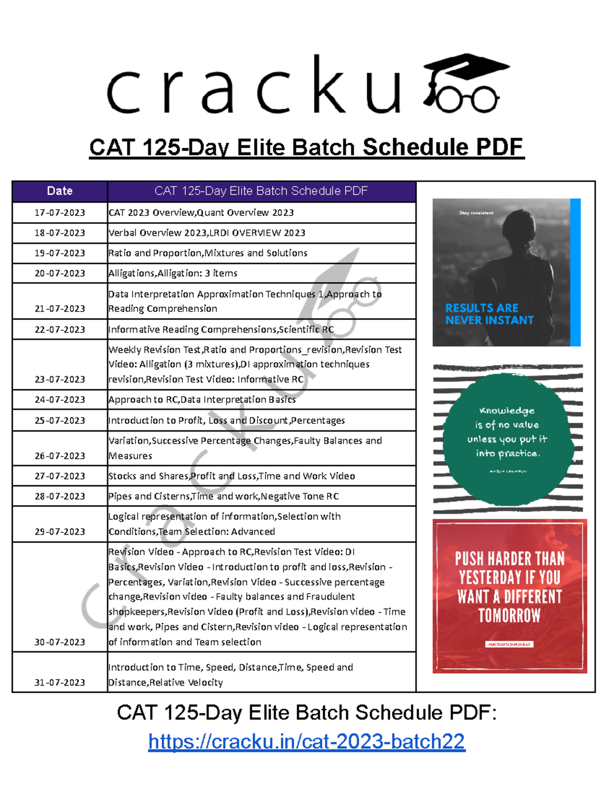CAT 2023 Batch 22 Complete Schedule - CAT 125-Day Elite Batch Schedule ...