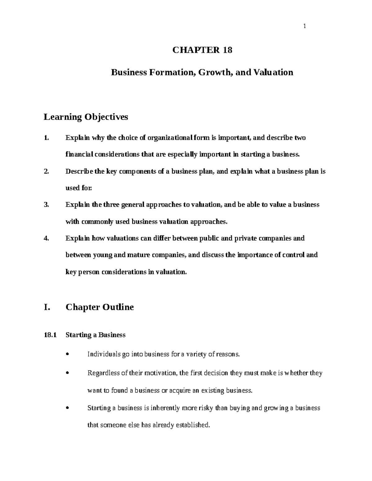 Ch18 - FYI - CHAPTER 18 Business Formation, Growth, and Valuation Learning Objectives Explain ...