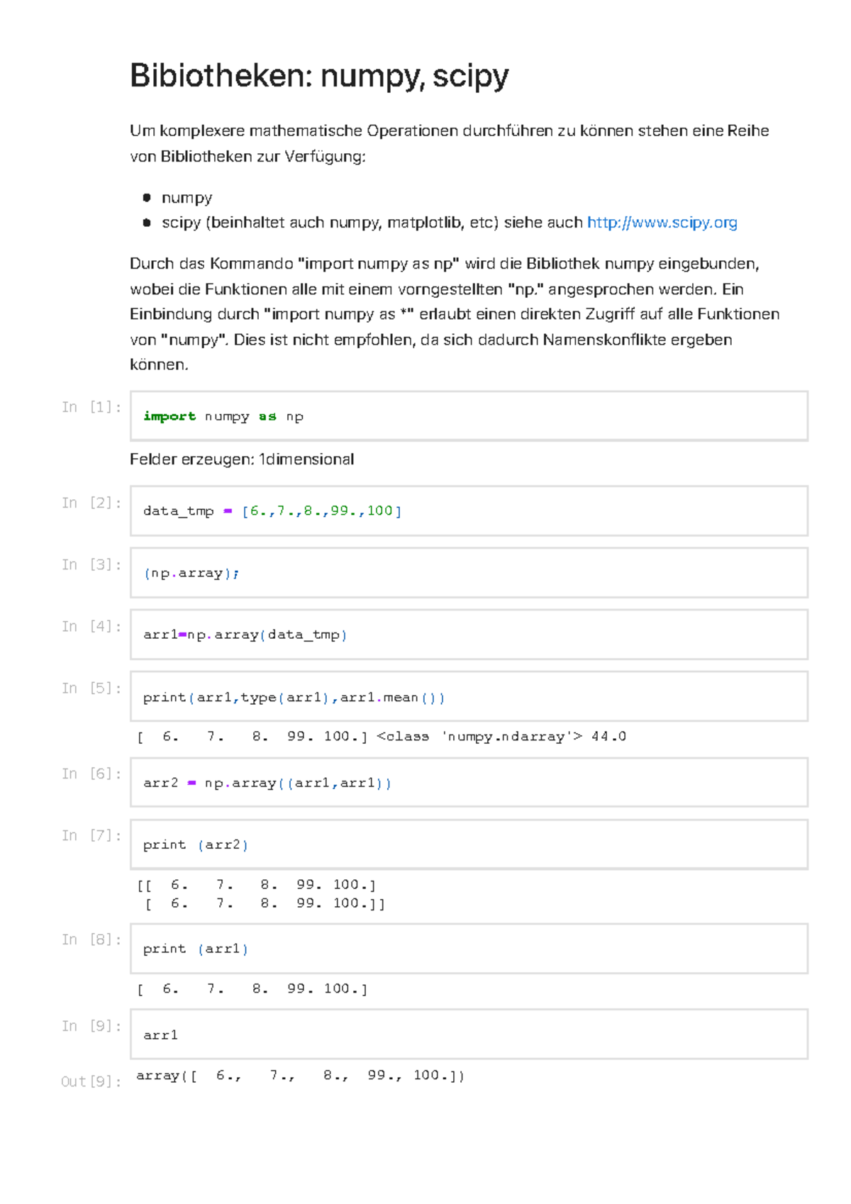 Python Grundlagen Numpy - Bibiotheken: numpy, scipy Um komplexere ...