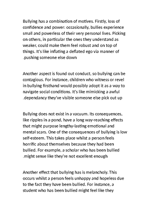 Cause and Effect of Bullying - Complete the essay by writing two body ...