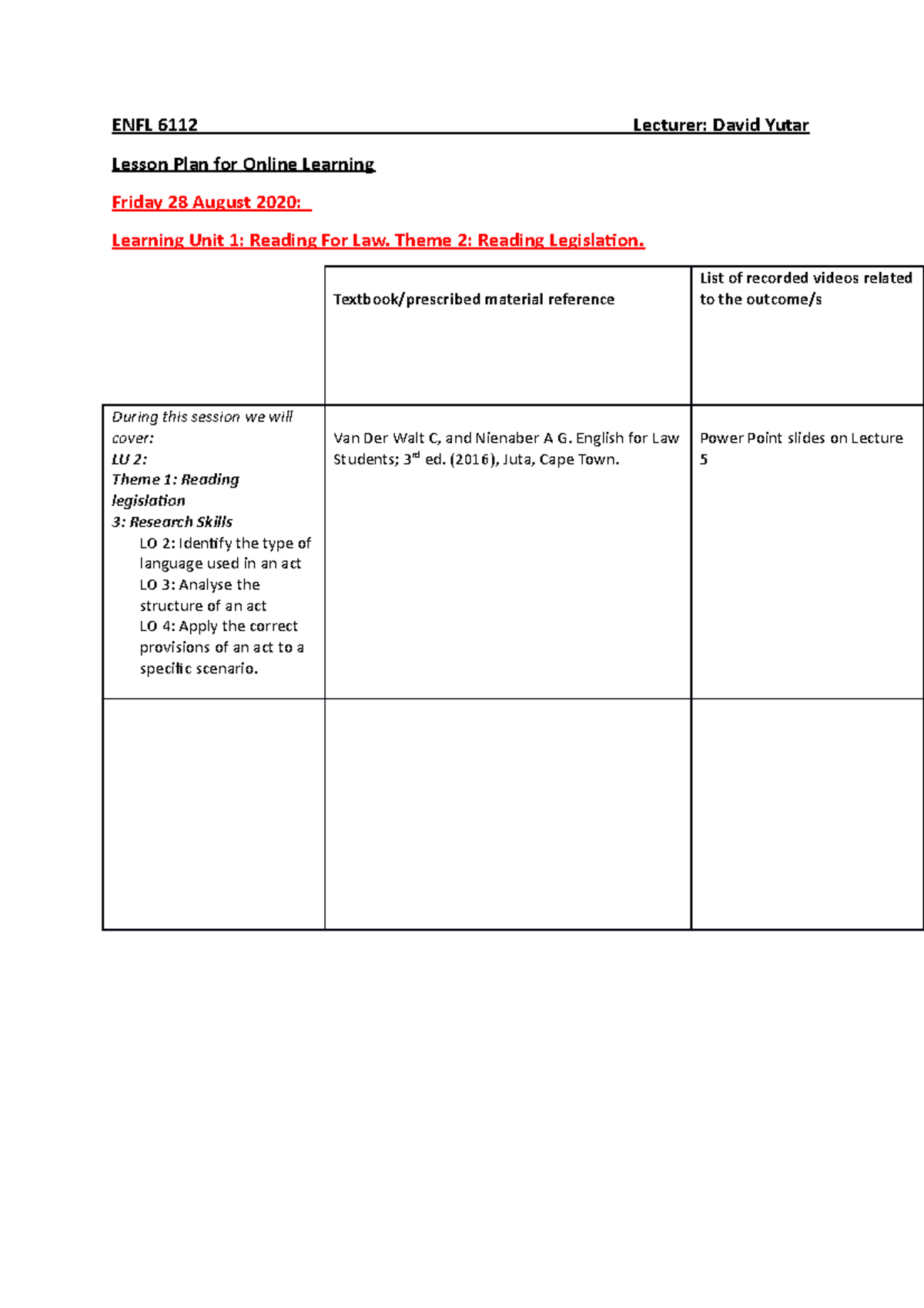 Lesson Plan Lec 6 (Friday 28 August) - ENFL 6112 Lecturer: David Yutar ...