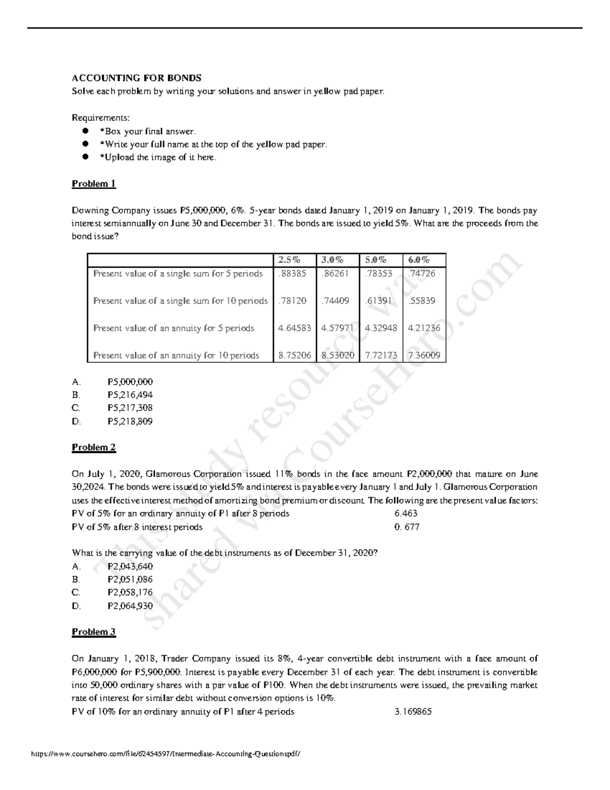 Pdfcoffee - guide - ACCOUNTING FOR BONDS Solve each problem by writing your solutions and answer ...