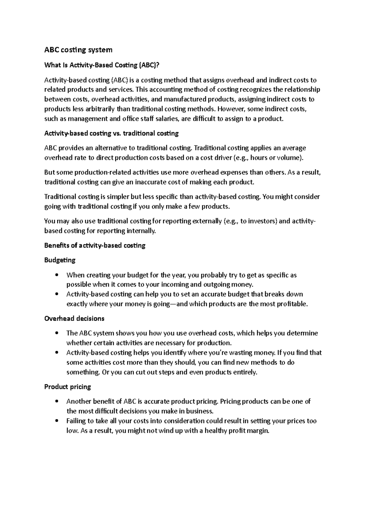 ABC costing systems accg200 - ABC costing system What Is Activity-Based ...