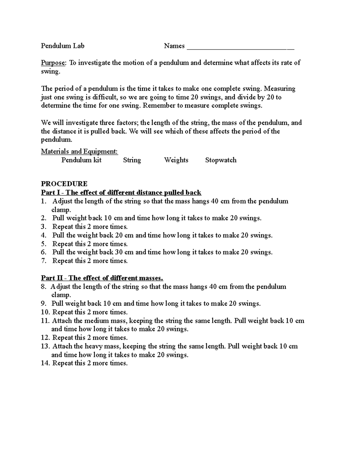 Period of pendulum lab - This is lab done in PHY 214 - Pendulum Lab ...