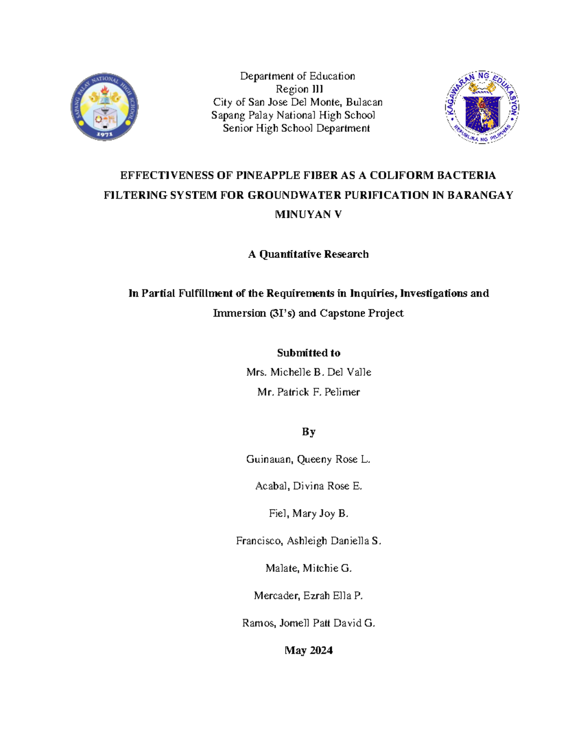 Capstone and 3Is Final Paper - Department of Education Region III City of San Jose Del Monte ...