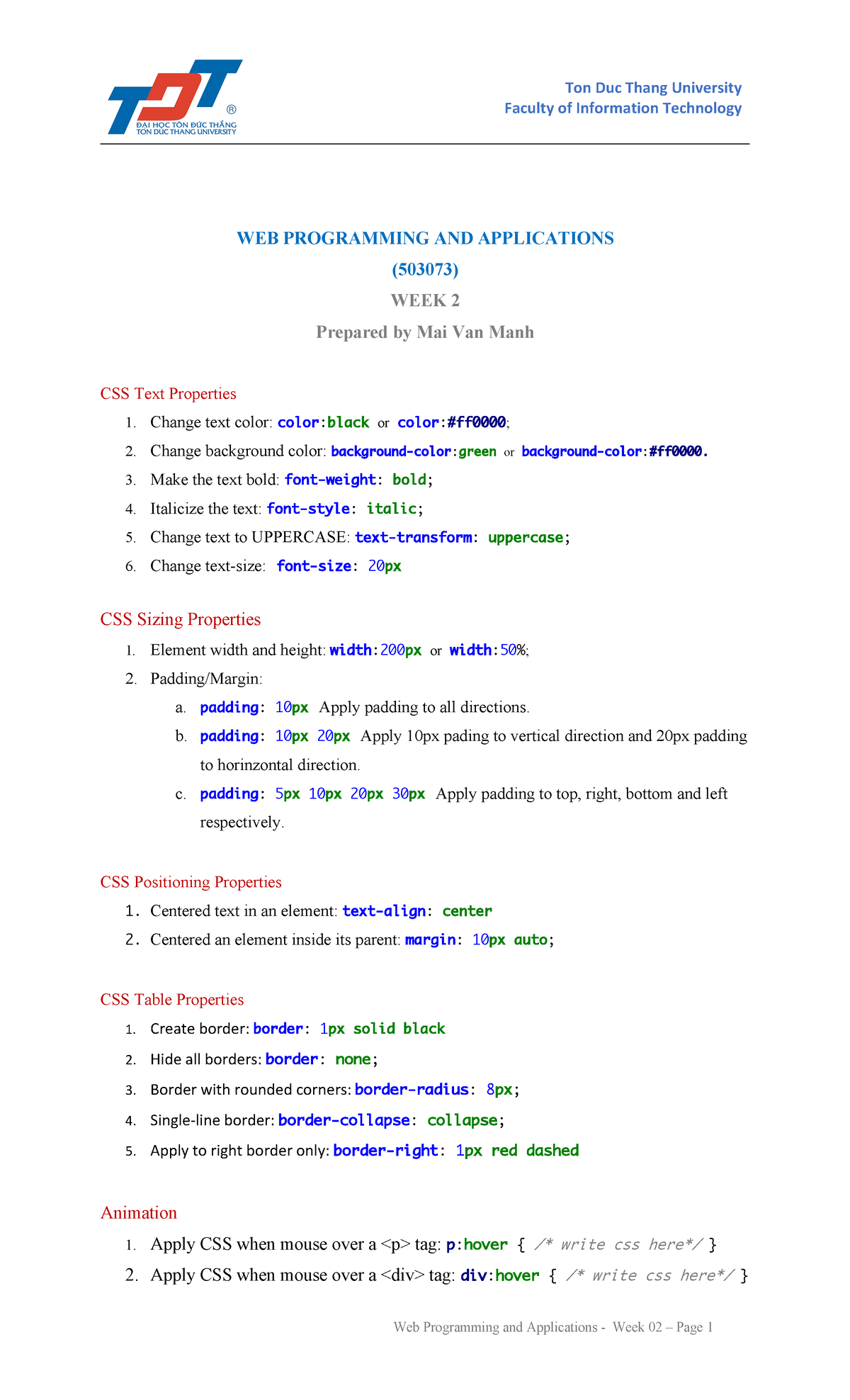 CSS Property References - Ton Duc Thang University Faculty of Information Technology Web ...