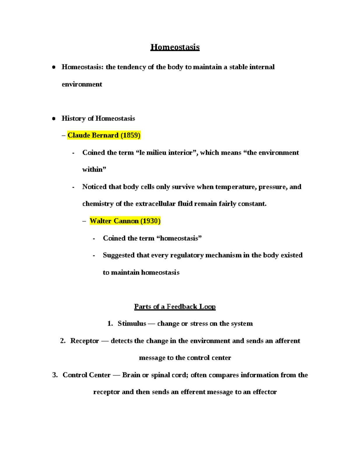 Homeostasis Notes - Homeostasis Homeostasis: the tendency of the body ...