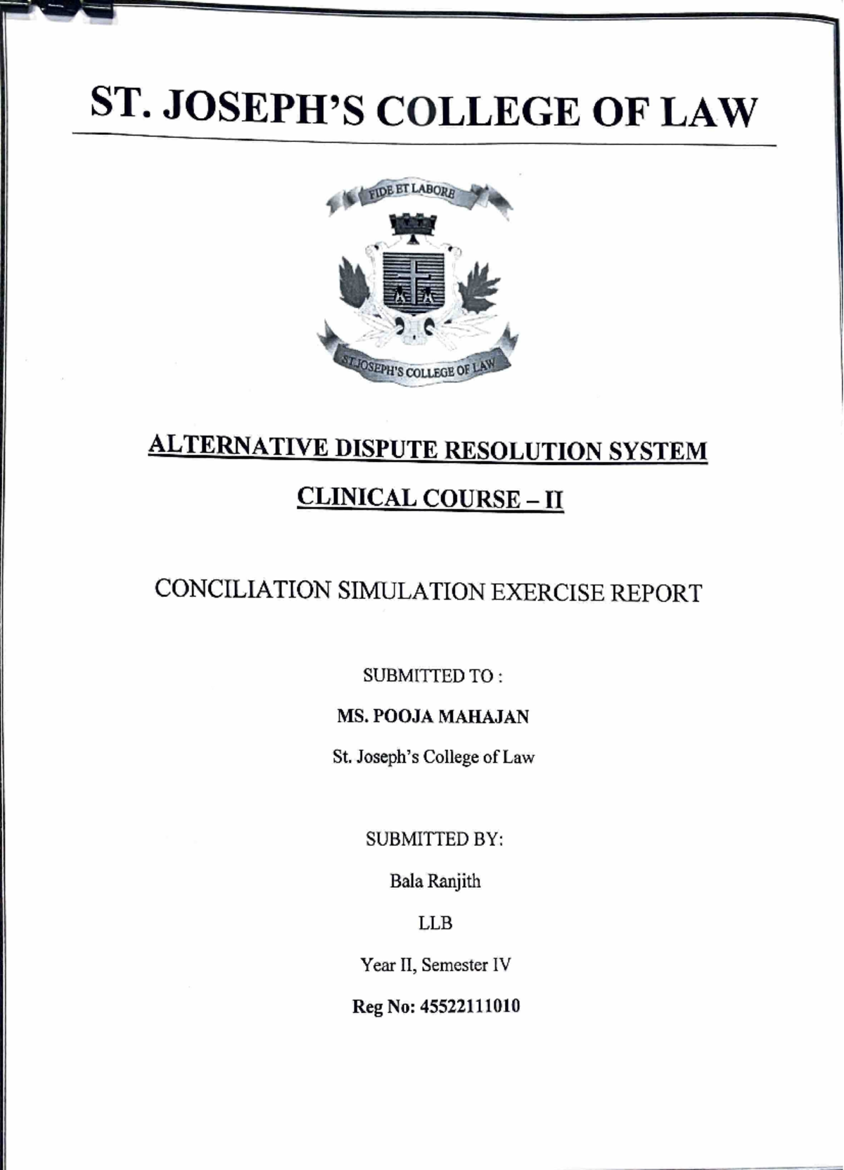 Conciliation part 1 - material study kslu - ST. COLLEGE OF LAW FIDE ET ...