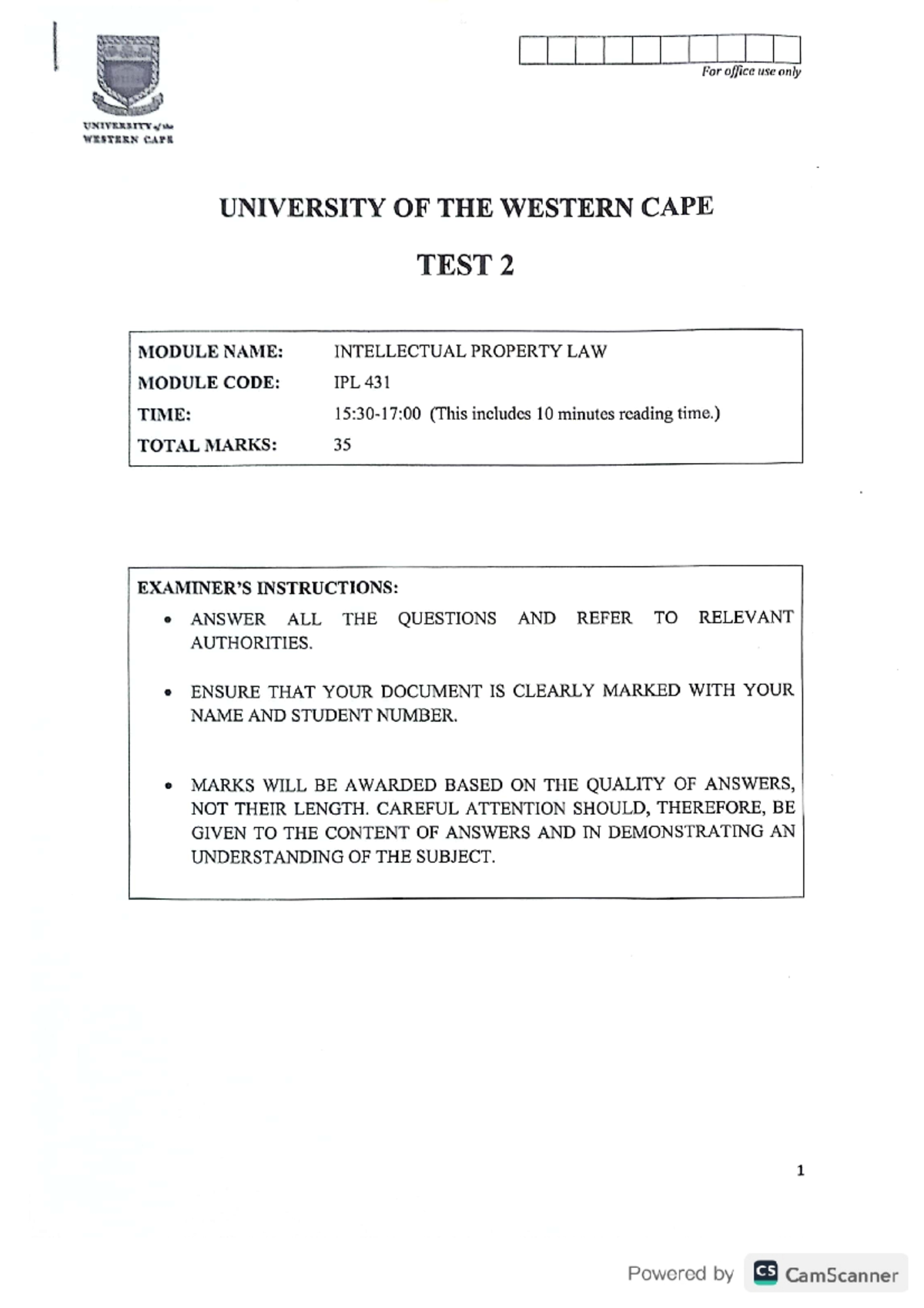IPL431 2023 Test 2 - This is the 2023 Test 2 for the fourth-year ...