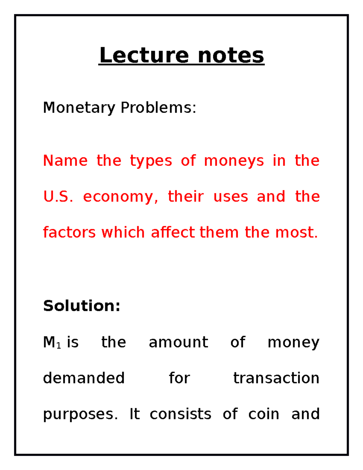 Lecture notes of Monetary Problems - Lecture notes Monetary Problems ...
