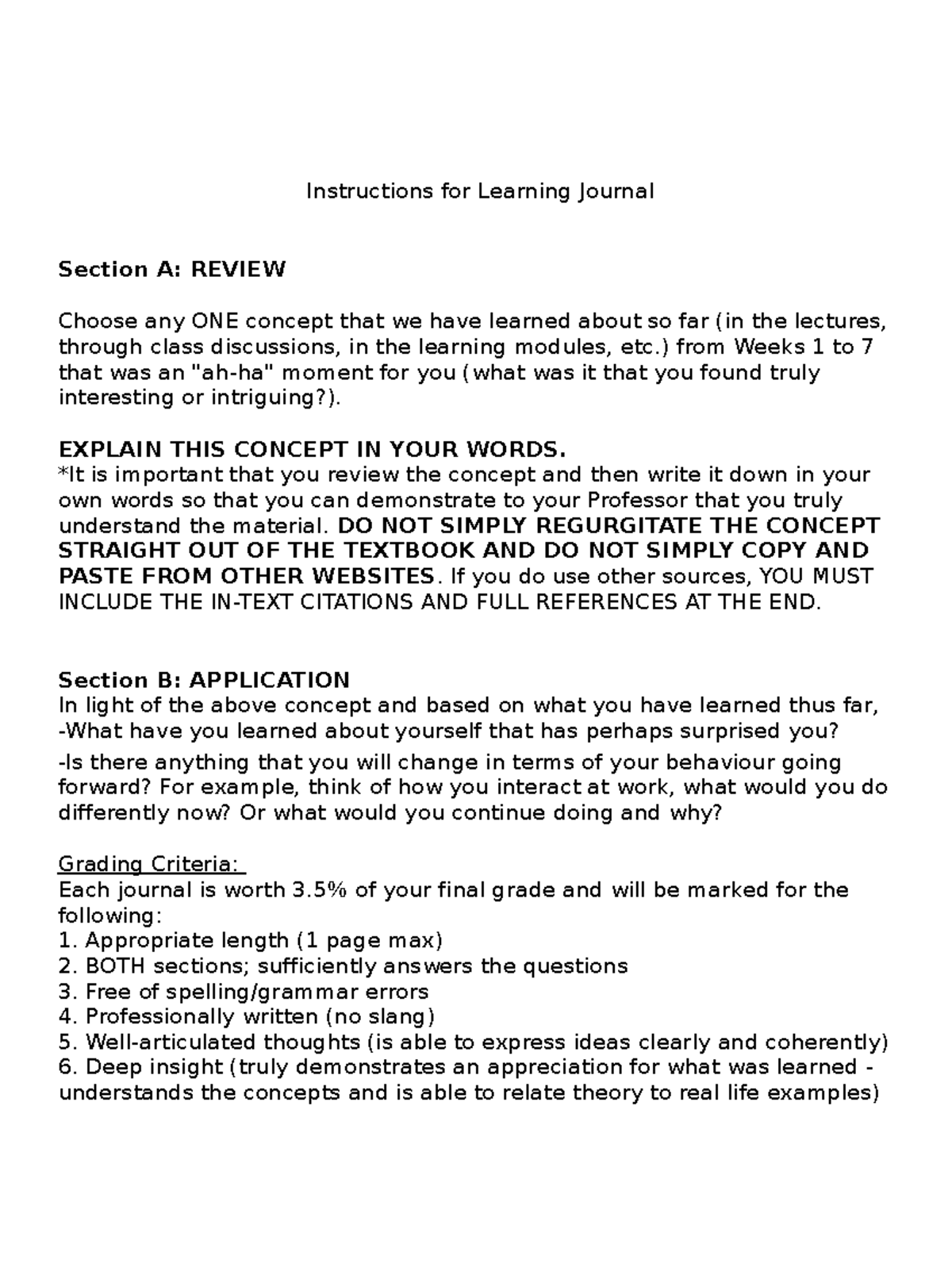 Instructions for Learning Journal # 1 - Instructions for Learning ...