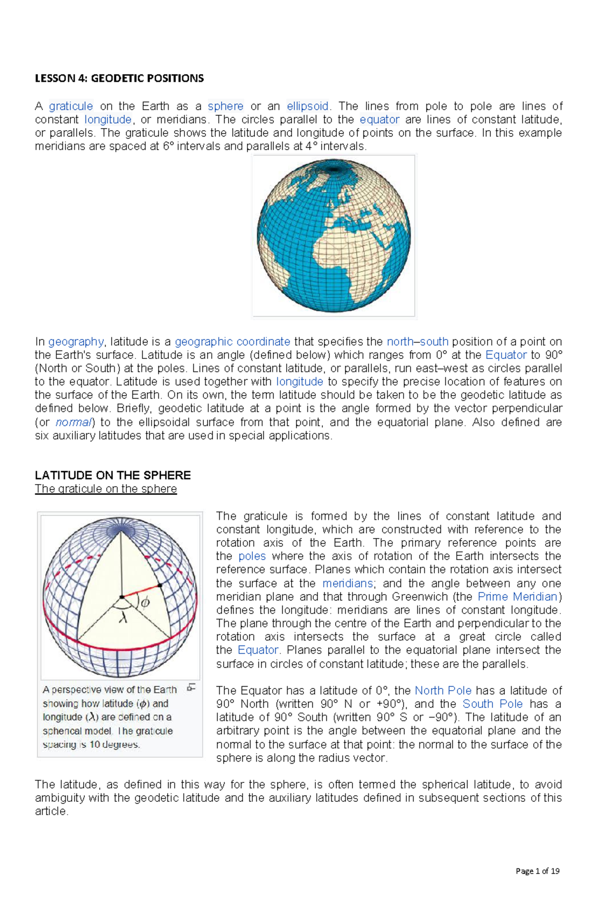 Module 3 Geodetic Positions - LESSON 4: GEODETIC POSITIONS A graticule ...