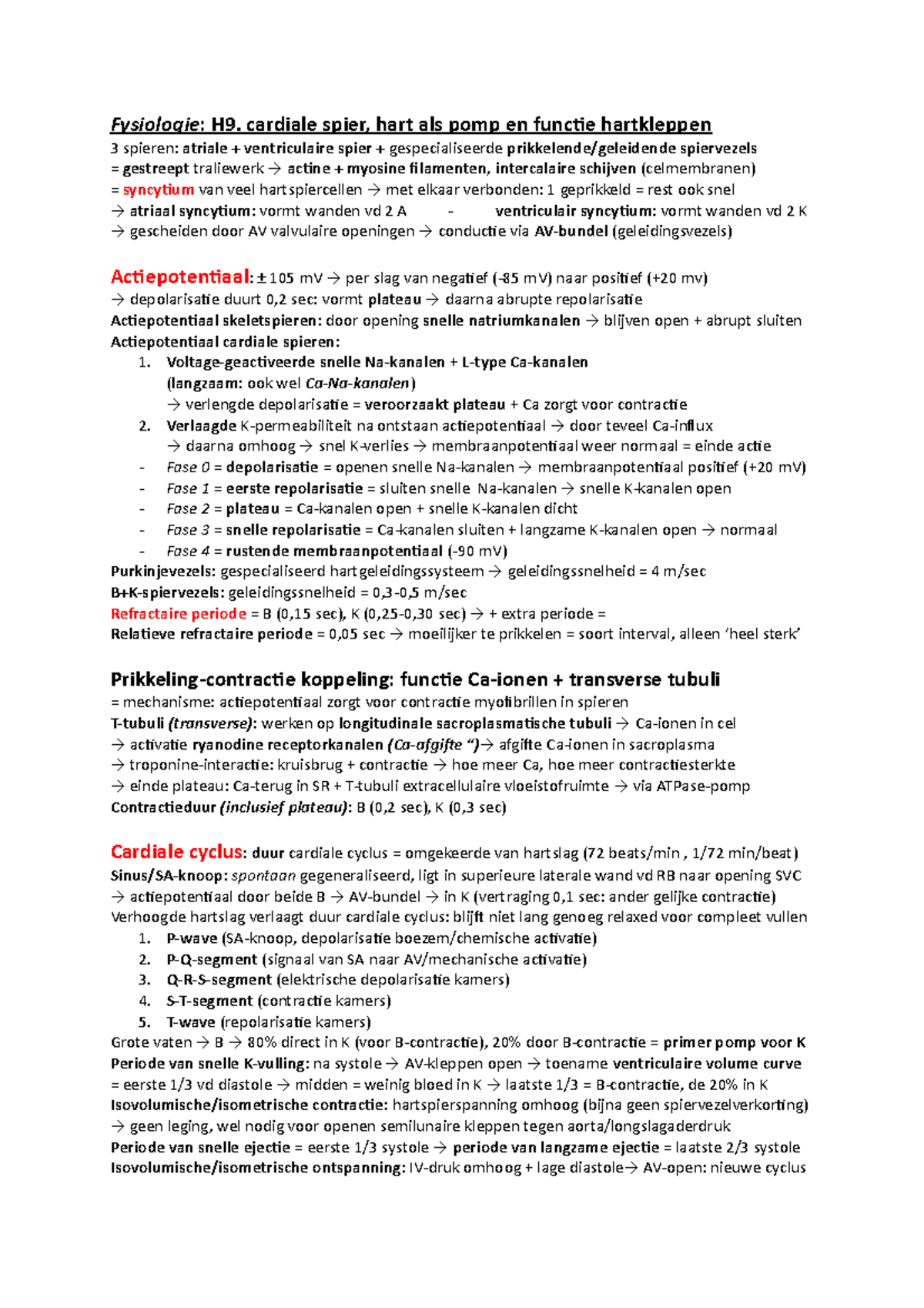 Herhaling - Fysiologie: H9. cardiale spier, hart als pomp en functie ...