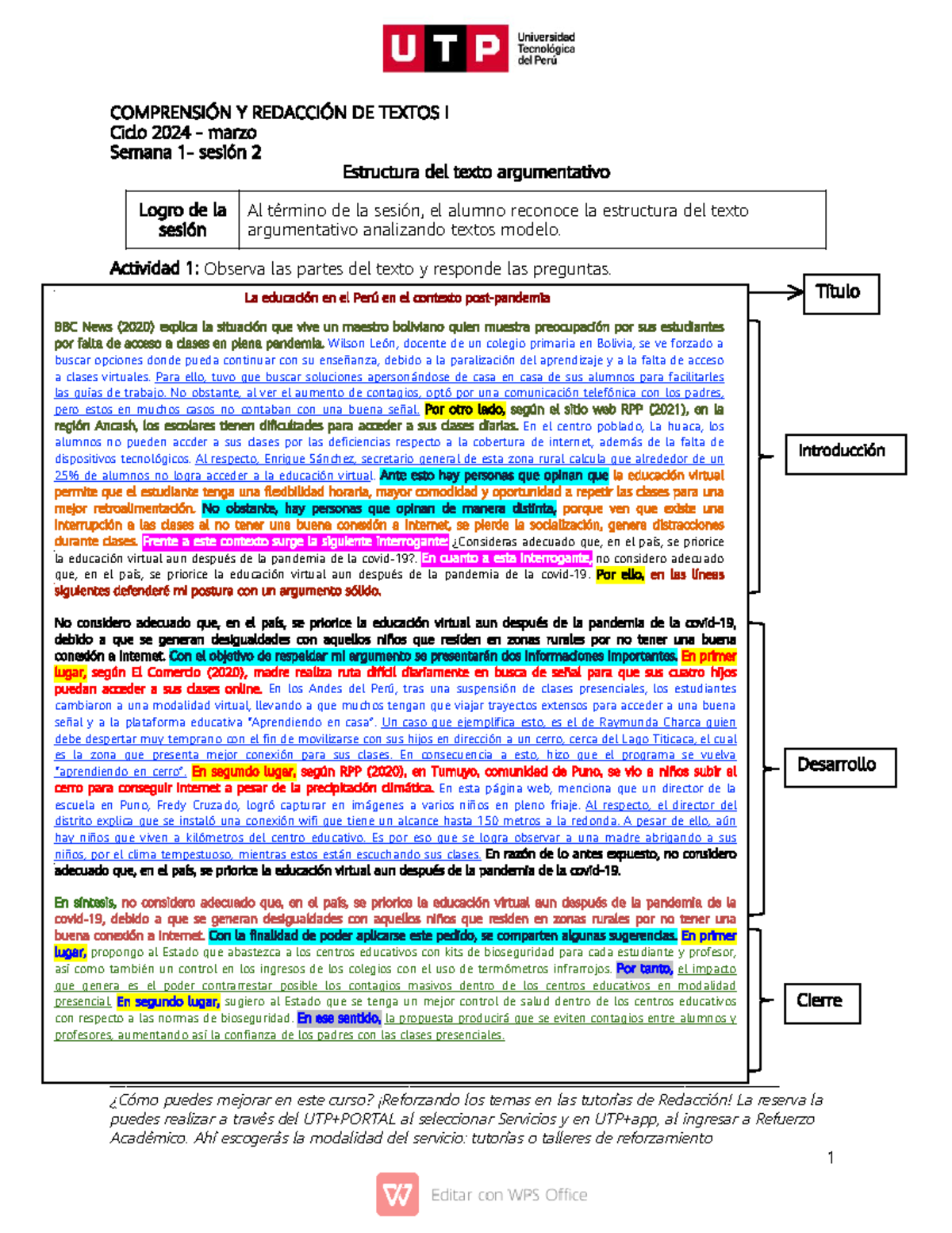 Estructura de un texto argumentativo - - Studocu