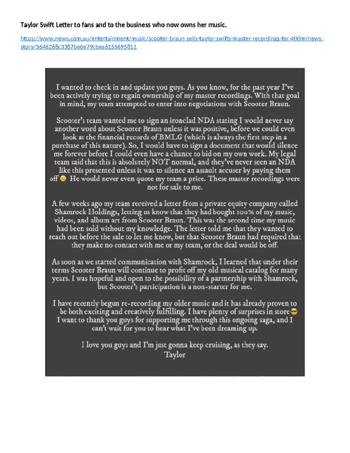 Taylor Swift Letters Step Up - Taylor Swift Letter to fans and to the ...