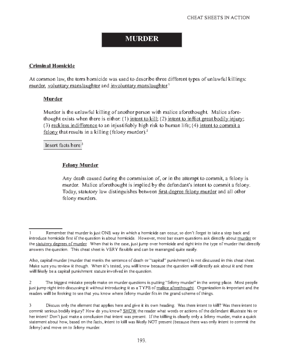 Murder essay template - CHEAT SHEETS IN ACTION MURDER Criminal Homicide ...
