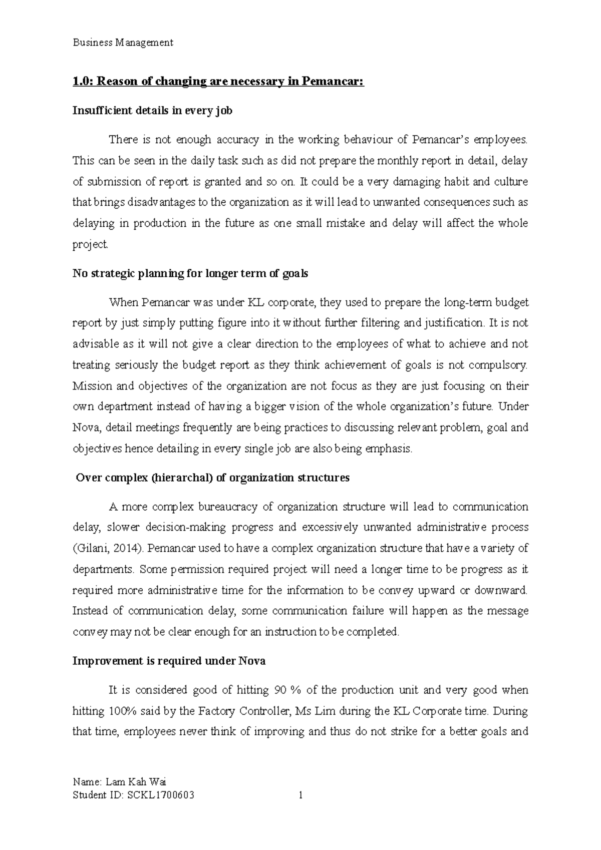 Business Management Essay - 1: Reason of changing are necessary in ...