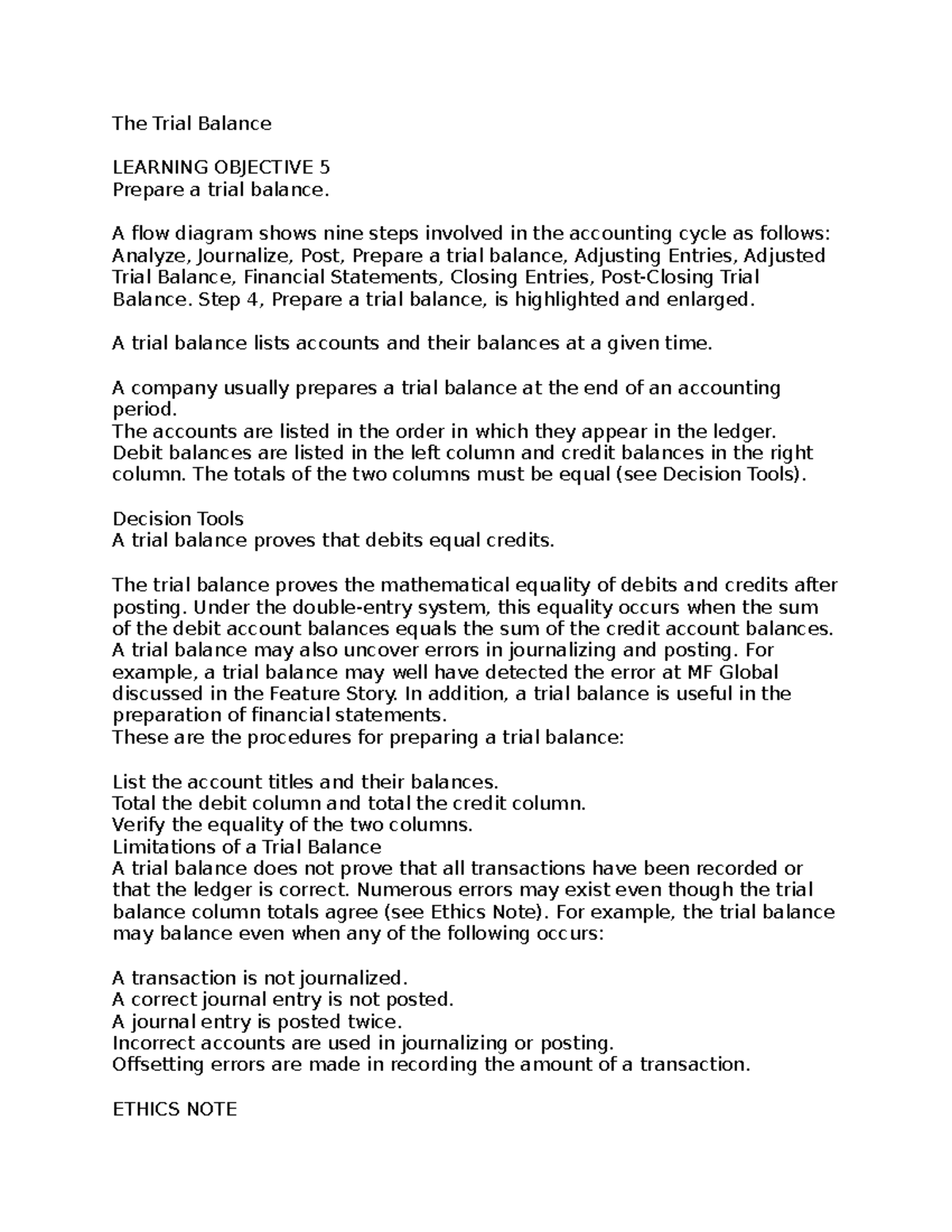 The Trial Balance - notes - ACCT21000EXV - Studocu