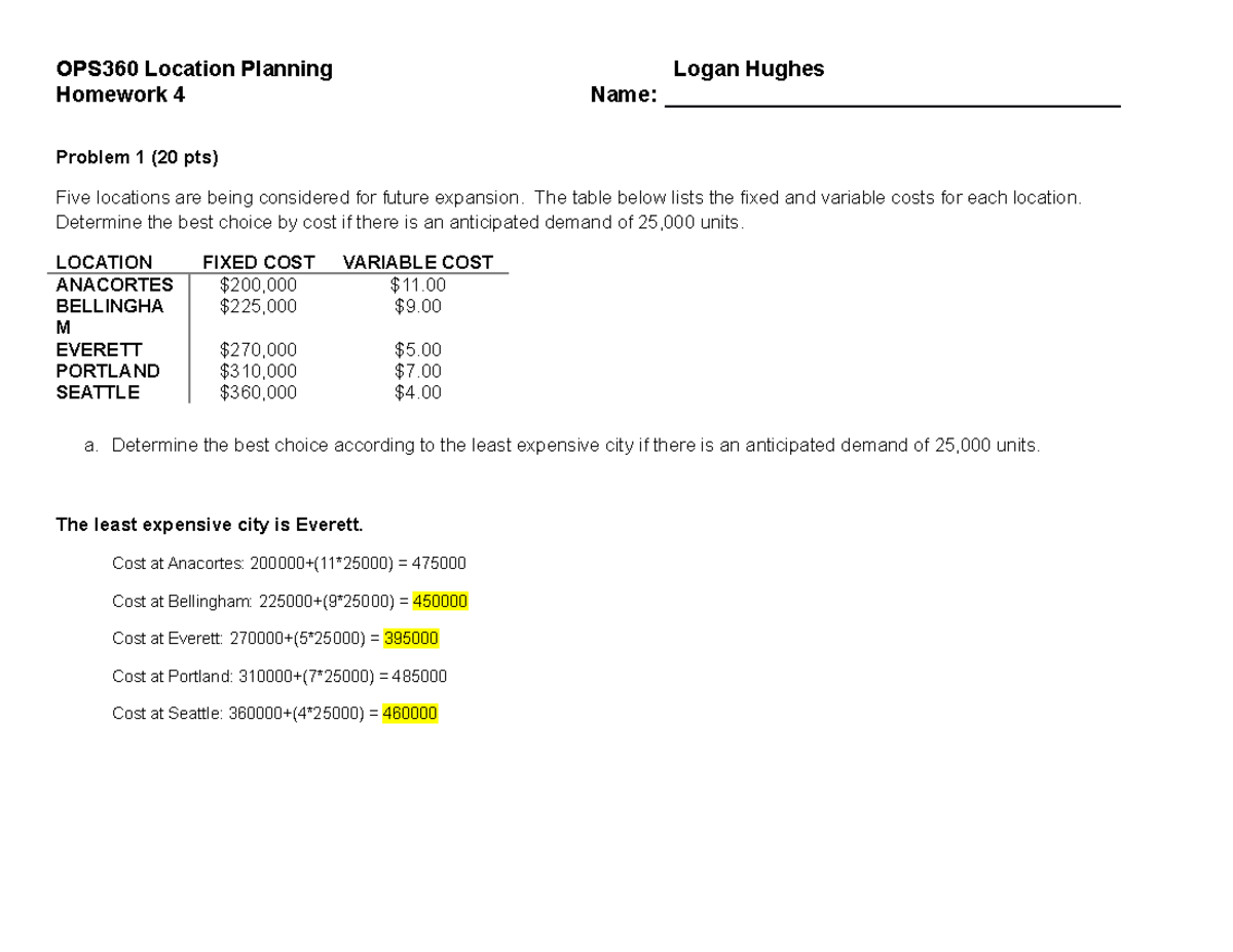 Homework 4 Location Planning document - OPS360 Location Planning ...