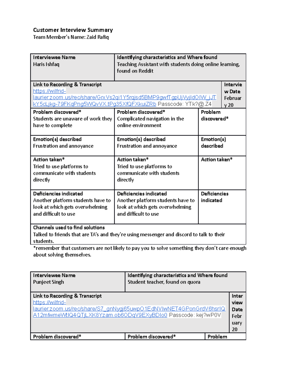 Customer Interview Summary - BU 111 - WLU - Studocu