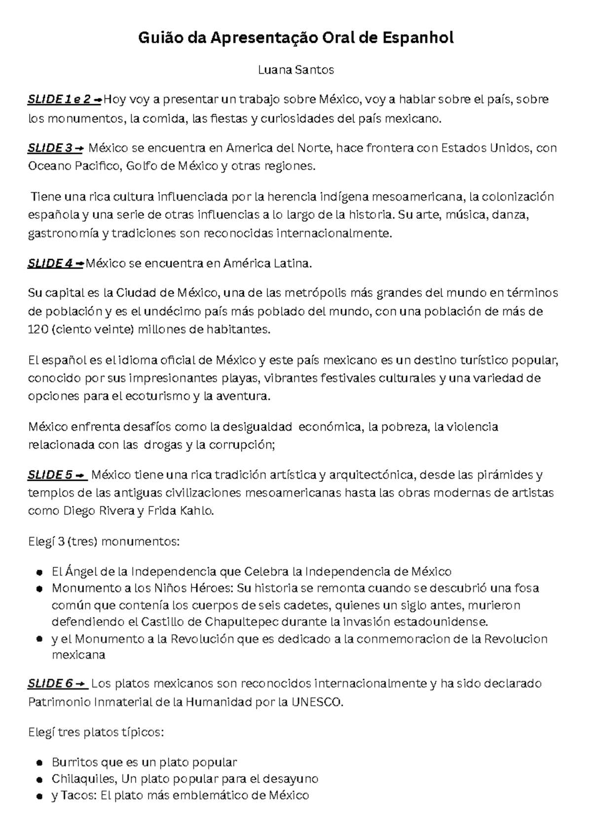 Guião de Espanhol - Guião da Apresentação Oral de Espanhol Luana Santos ...