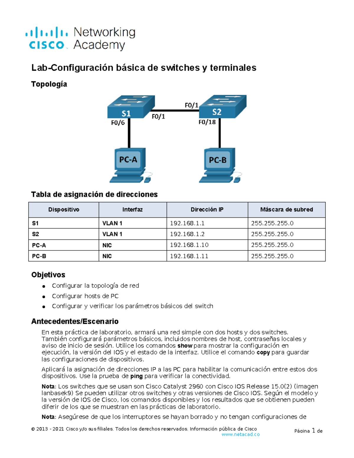 Práctica 3 - 2008520 - 2013 - 2021 Cisco y/o sus filiales. Todos los ...