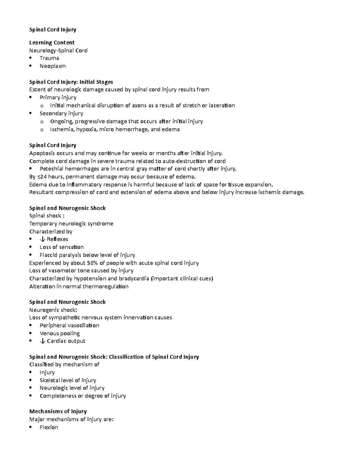 Spinal Cord Injury - Notes about nursing interventions provided for ...