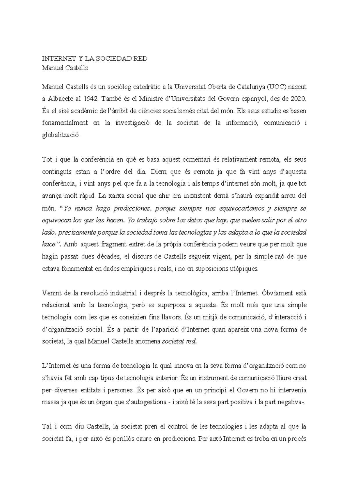 Internet y la Sociedad Red - Manuel Castells - INTERNET Y LA SOCIEDAD ...